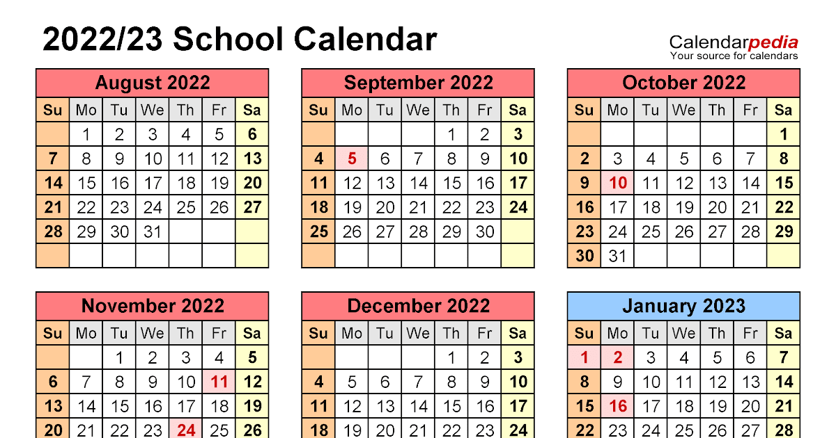 School Calendars 20222023 As Free Printable Pdf Templ