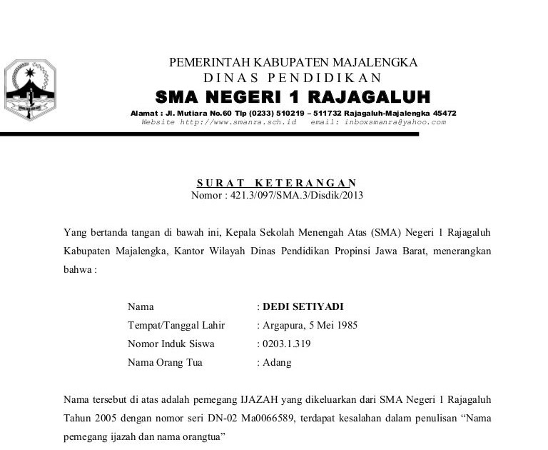 Surat Keterangan Beda Nama Ijazah Riset