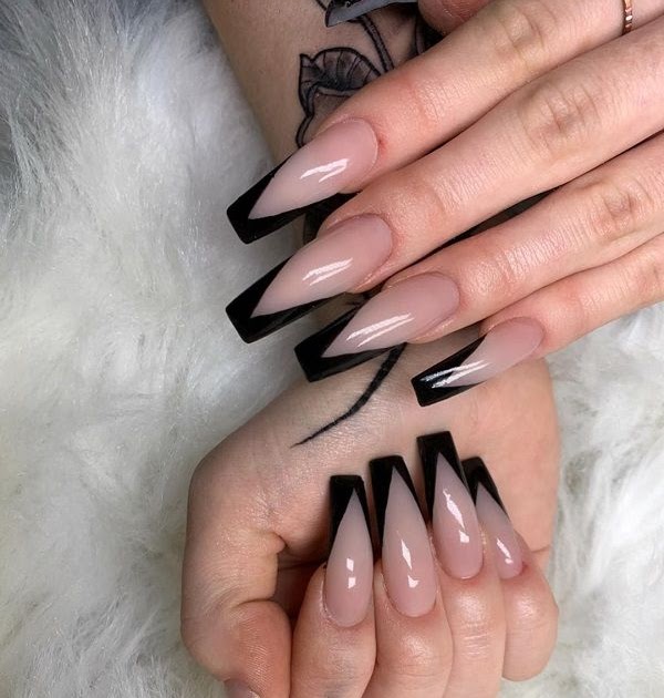 Black Coffin French Tip Nails What If You Could Confine Color To A