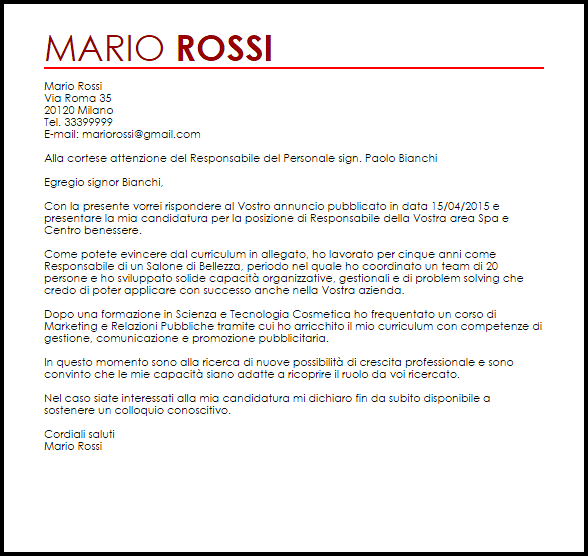 Lettera Di Presentazione Estetista Esempio Esempio Di