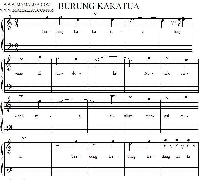 Not Lagu Burung Kakak Tua Pianika Media Pendidikan Not Angka Lagu