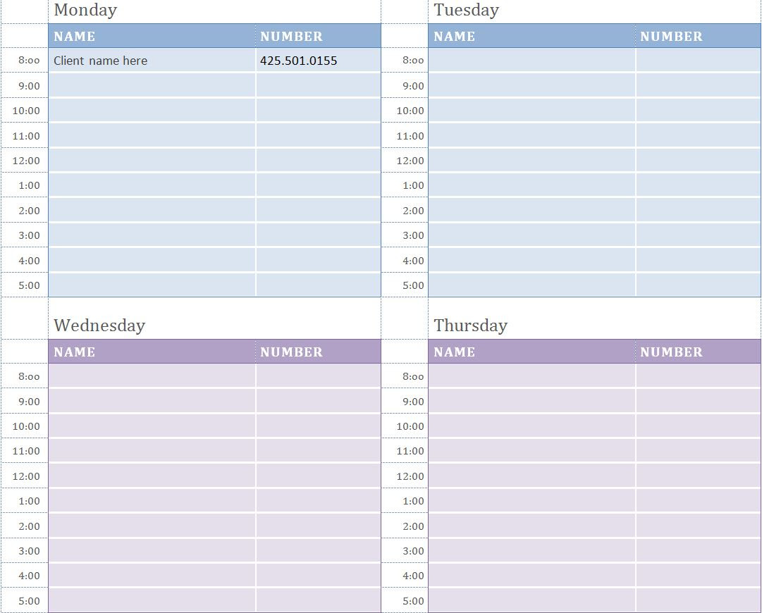 Printable Weekly Appointment Template