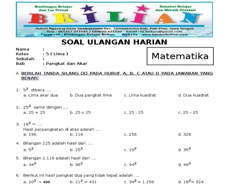 Contoh Soal Bilangan Bulat Positif Dan Negatif Kelas 6 Homecare24