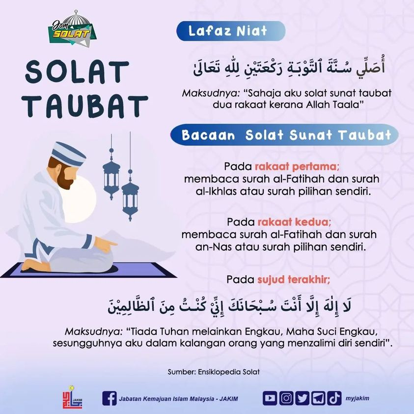 Solat Taubat Niat Cara Menunaikannya And Doa Taubat Jakim