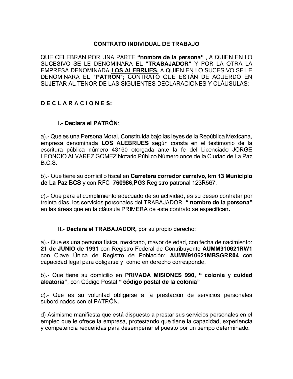 Contratos De Trabajo Individual 2024