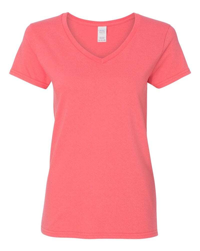 Gildan 5v00l Ladies Heavy Cotton V Neck T Shirt With Tearaway Label