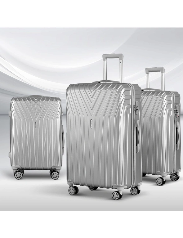 Wanderlite 3pc Luggage Trolley Suitcase Sets Hard Case Silver Crossroads