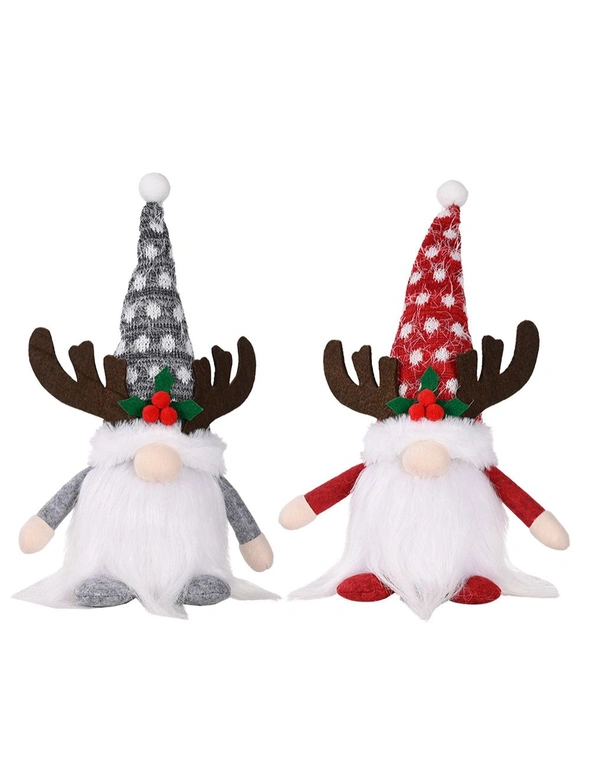 2x 30cm Christmas Led Light Up Faceless Santa Dolls Toys Deer Hat Home