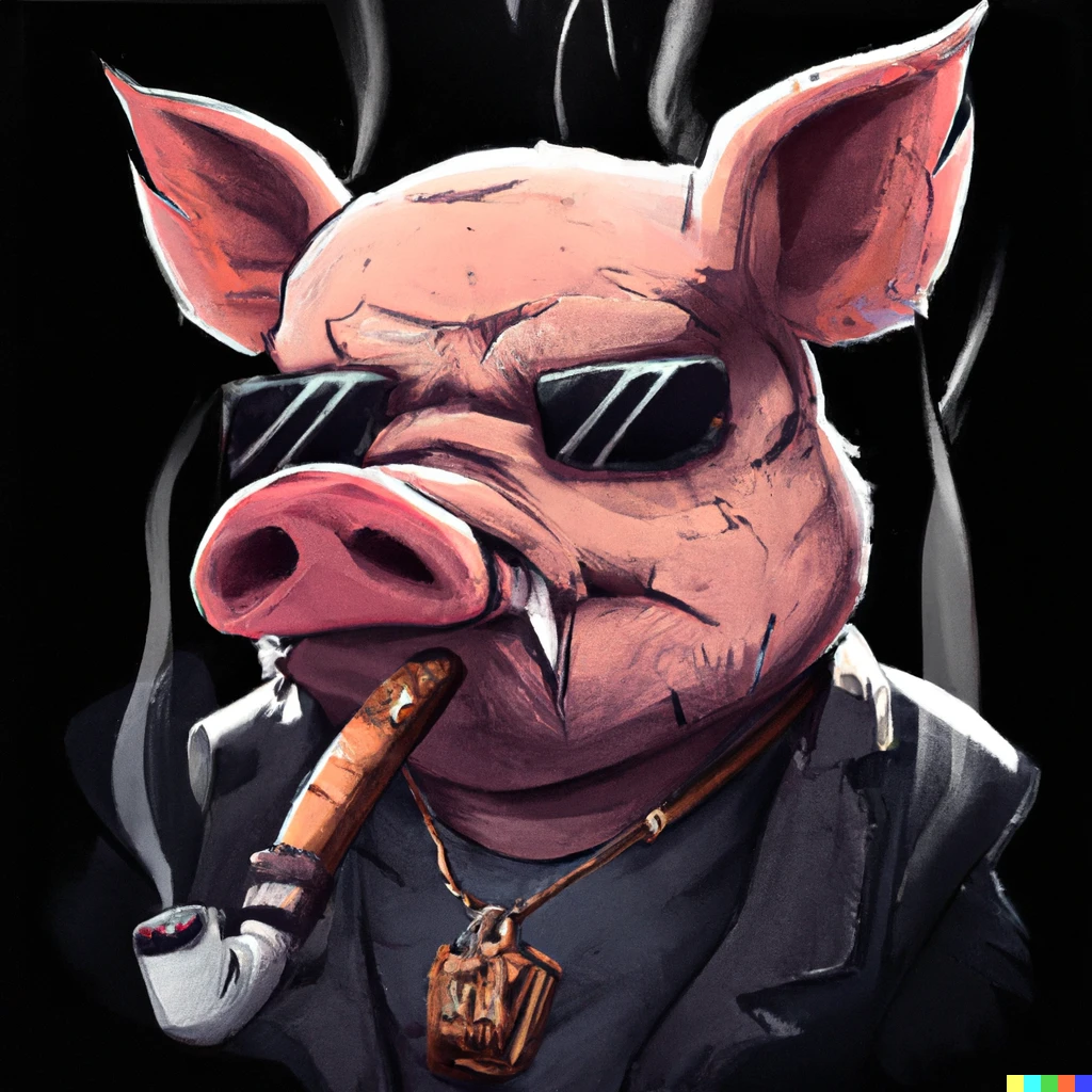 A Mobster Pig With A Mean Expression Smoking A Cigar Dall·e 2