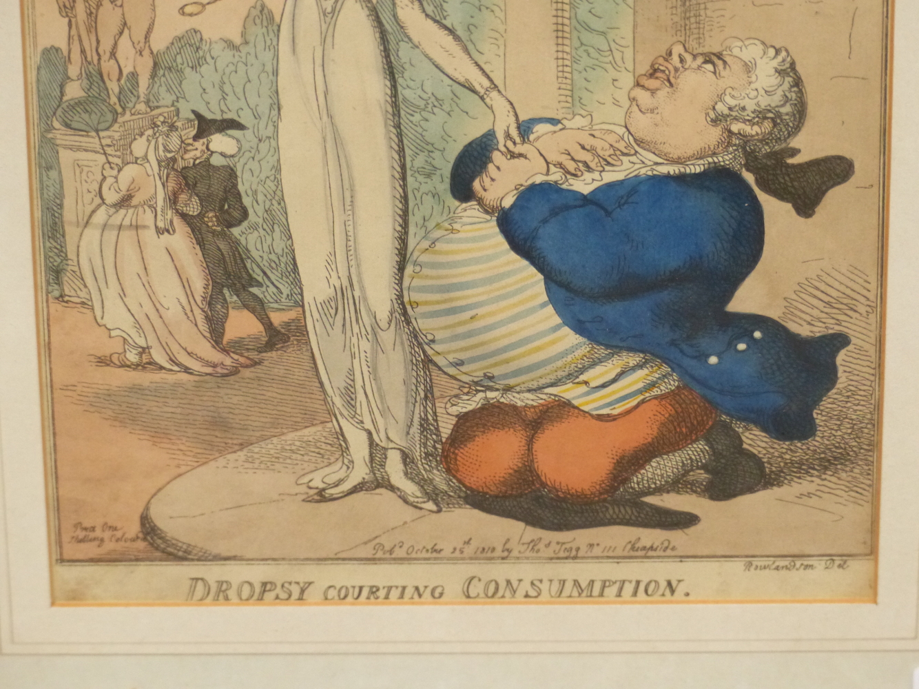 Antique Hand Coloured Print After Thomas Rowlandson Dropsy Courting