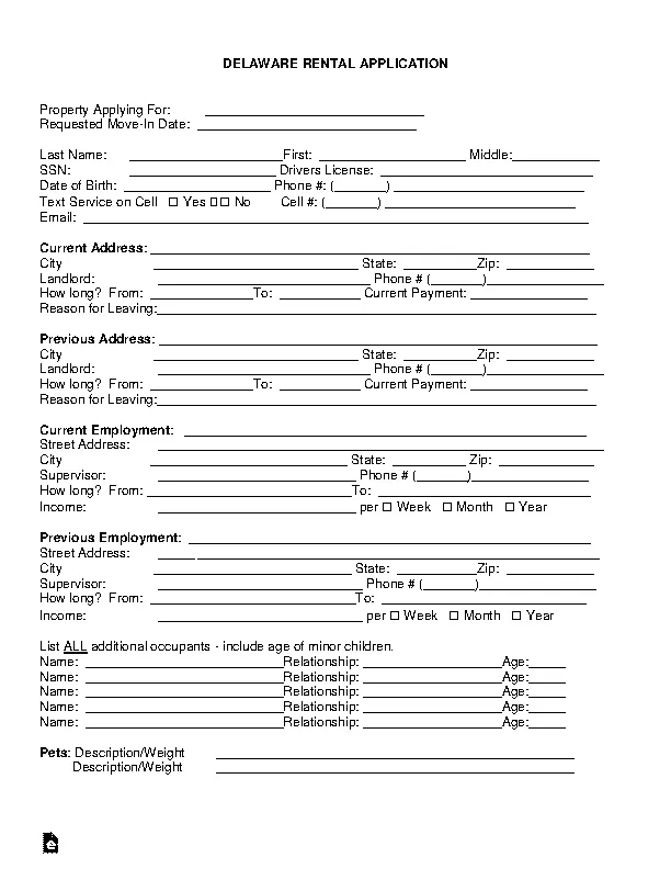 Delaware Rental Application Form Pdfsimpli