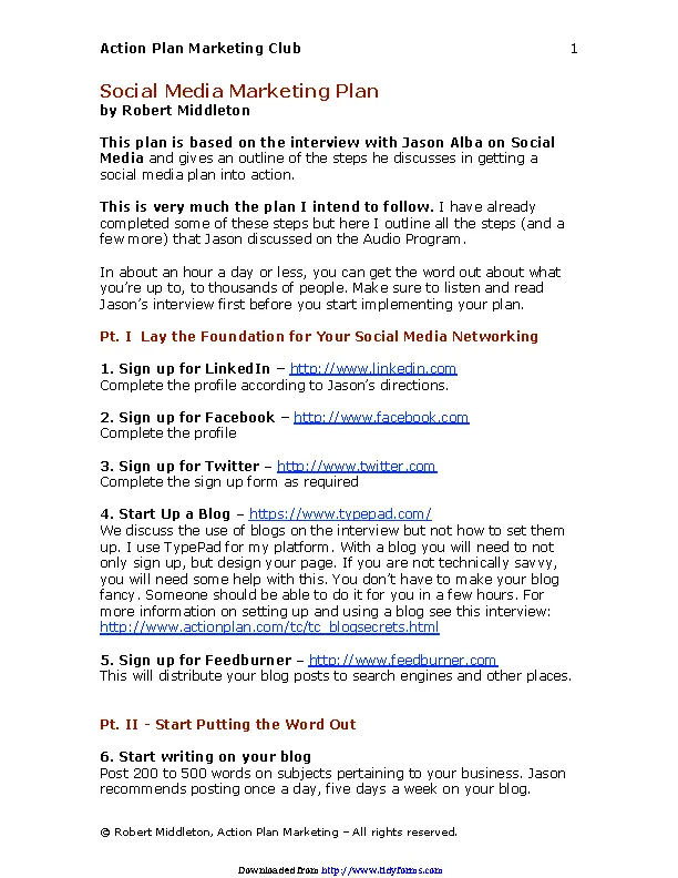 Social Media Marketing Plan Template 1 Pdfsimpli