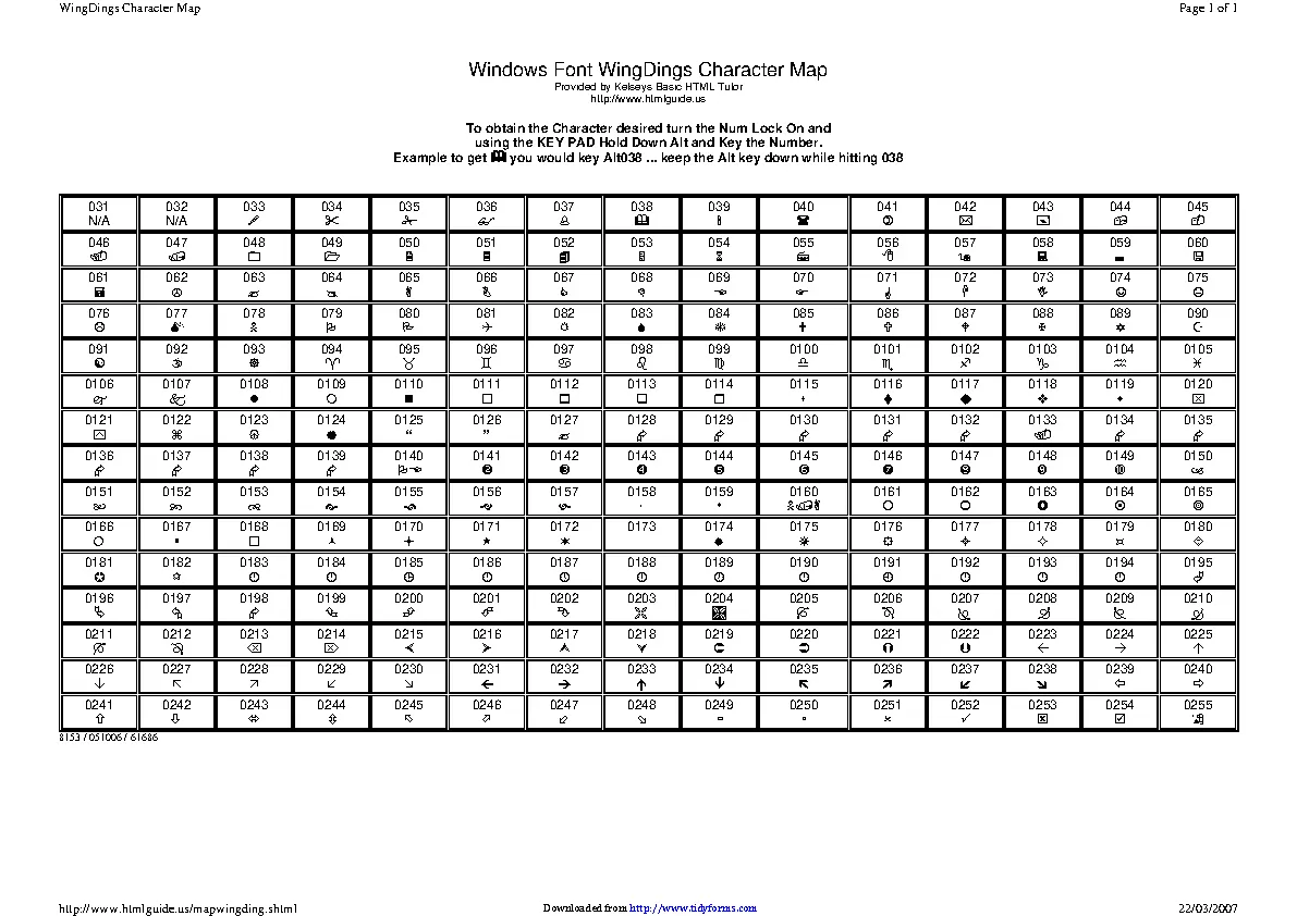 Windows Font Wingdings Character Map Pdfsimpli