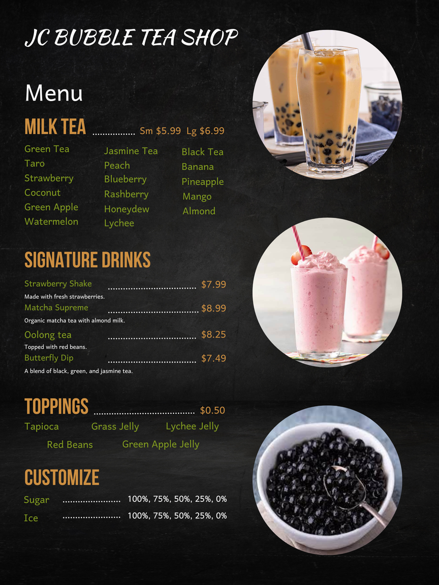 Github Junmianbubble Tea Menu A Bubble Tea Drink Menu Designed With