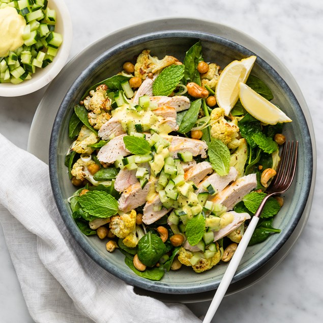 Curried Chicken Cauliflower And Chickpea Salad With Mango Yoghurt My