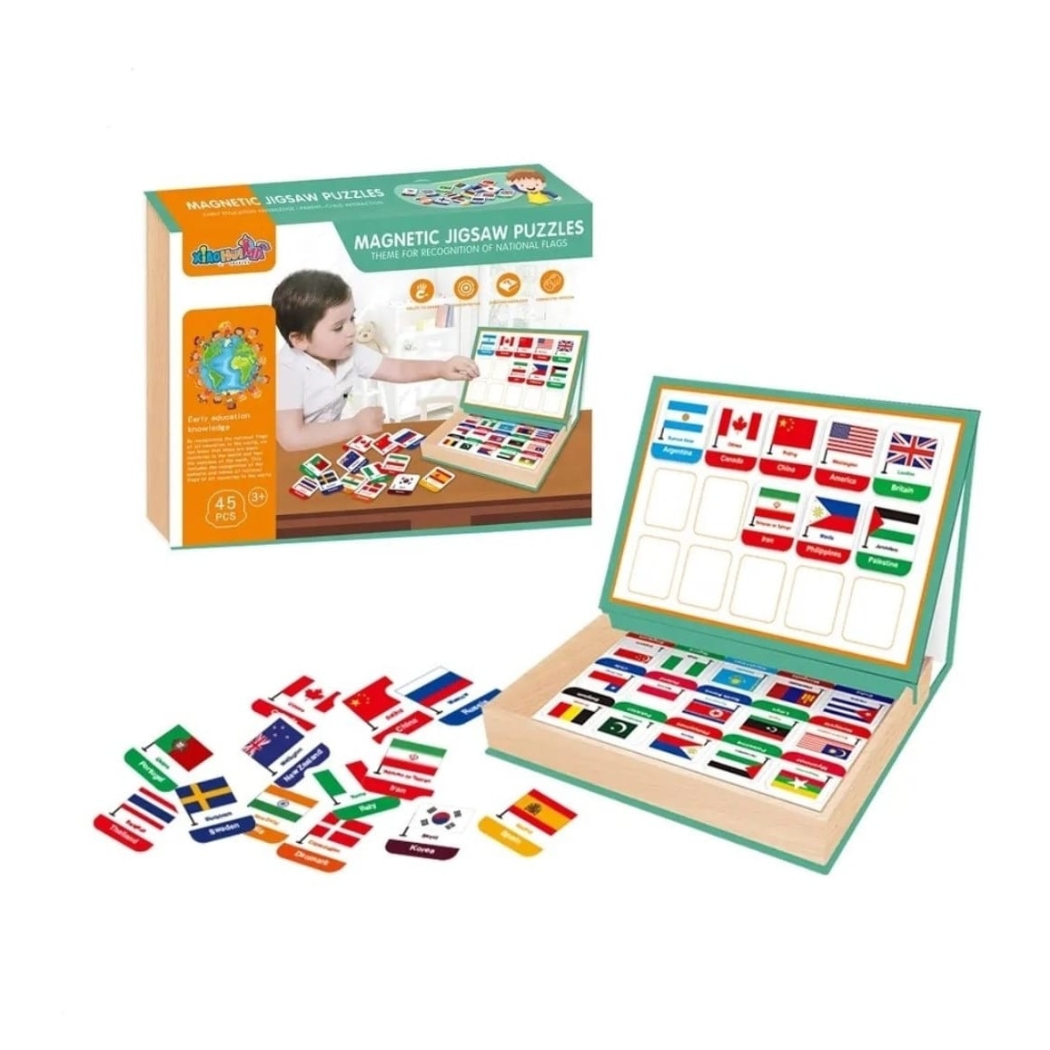 Joc Educativ Puzzle Magnetic Steagurile Lumii 45 Piese Multicolor