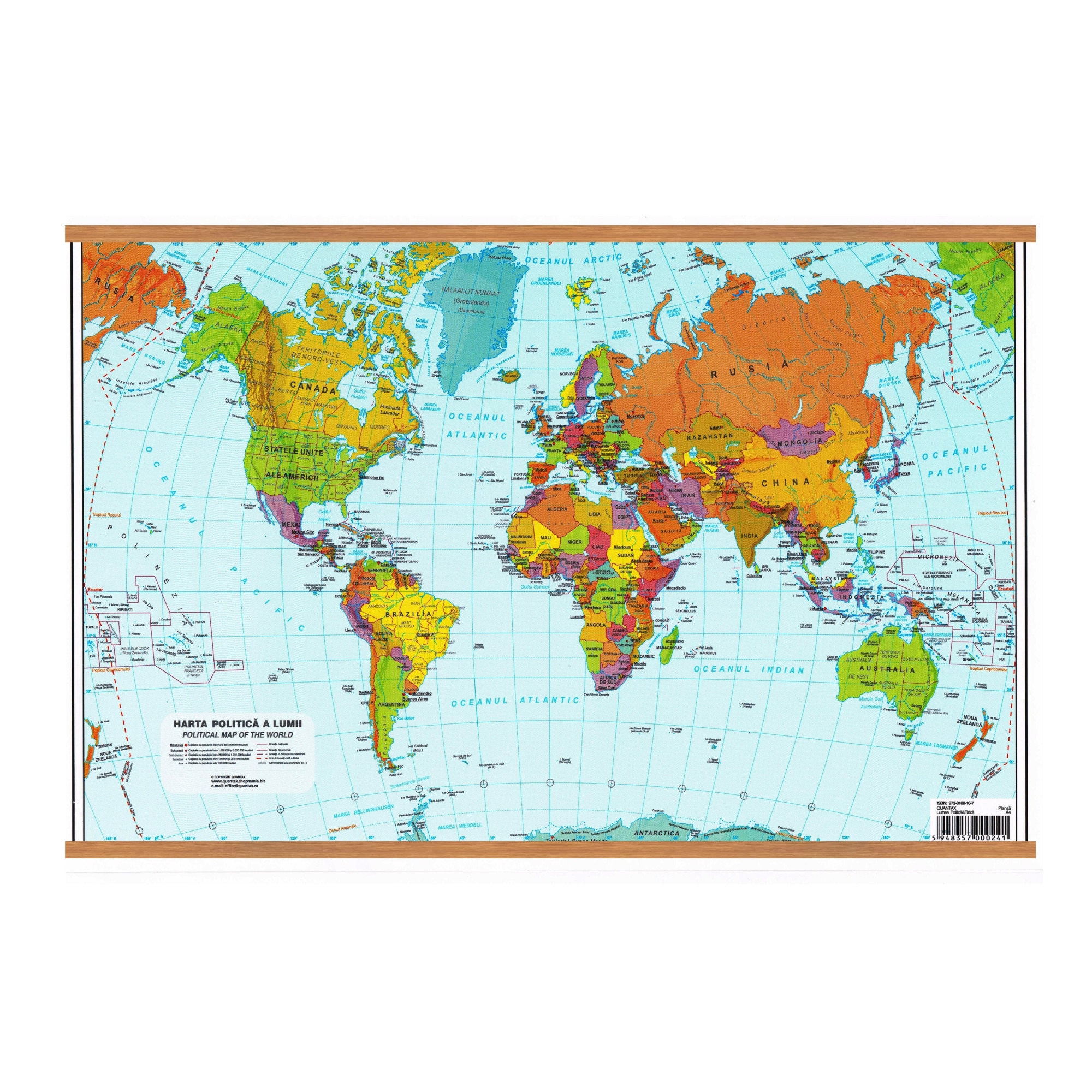 Harta Dubla 50 X 70 Cm Lumea Fizicapolitica Fata Verso Cu 2