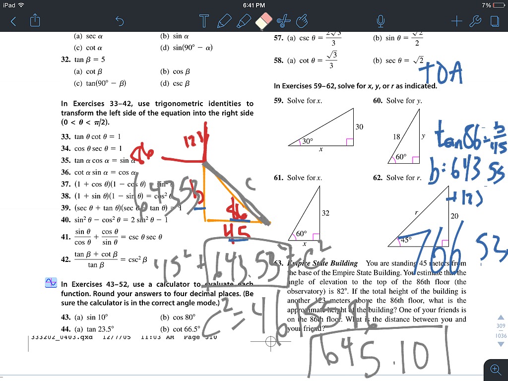 43 Applications Of Right Triangle Trigonometry Math Trigonometry