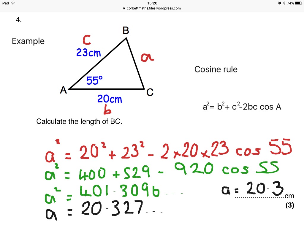 Cosine Rule To Find A Missing Side Math Trigonometry Showme