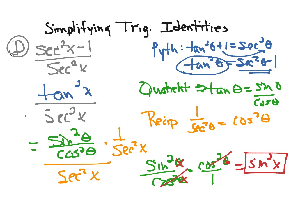 Simplifying Trig Identities Math Trigonometry Trigonometric