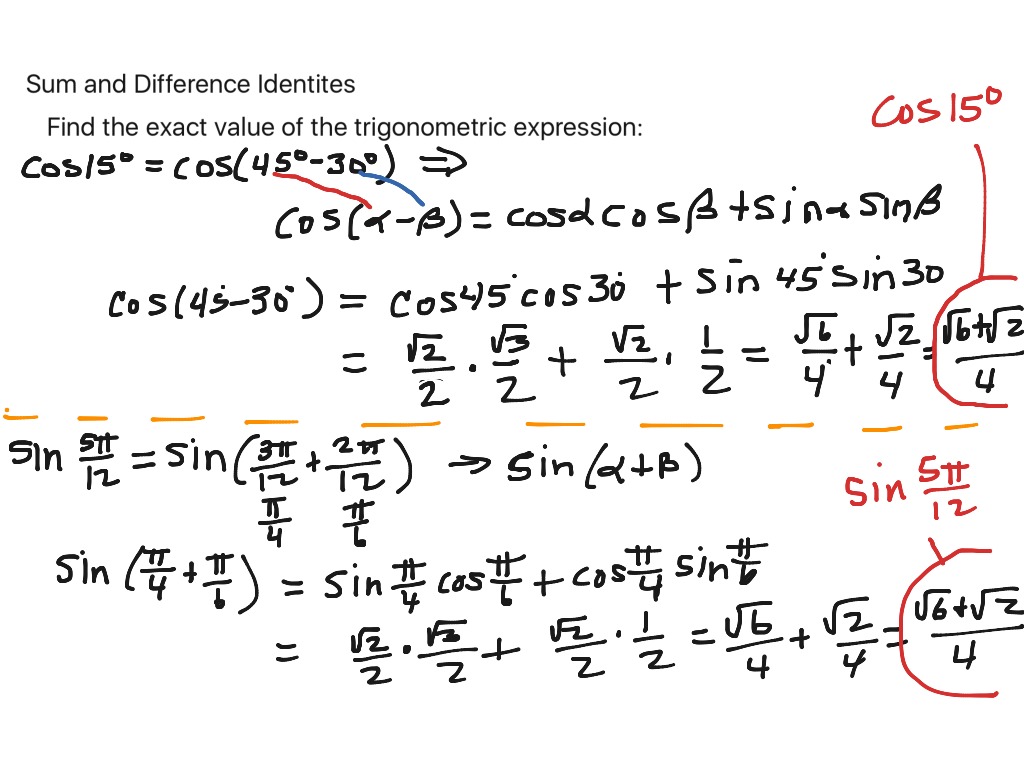 Showme Sum And Difference Trigonometric Identities