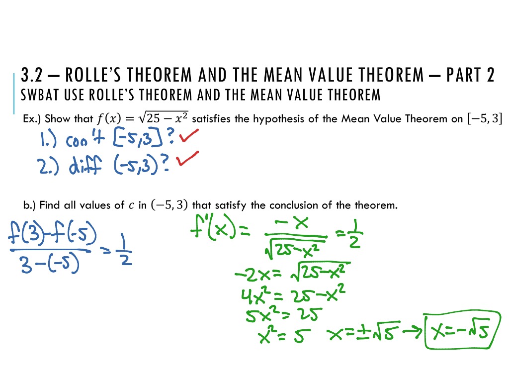 32 Part 2 Rolles Theorem And The Mean Value Theorem Math