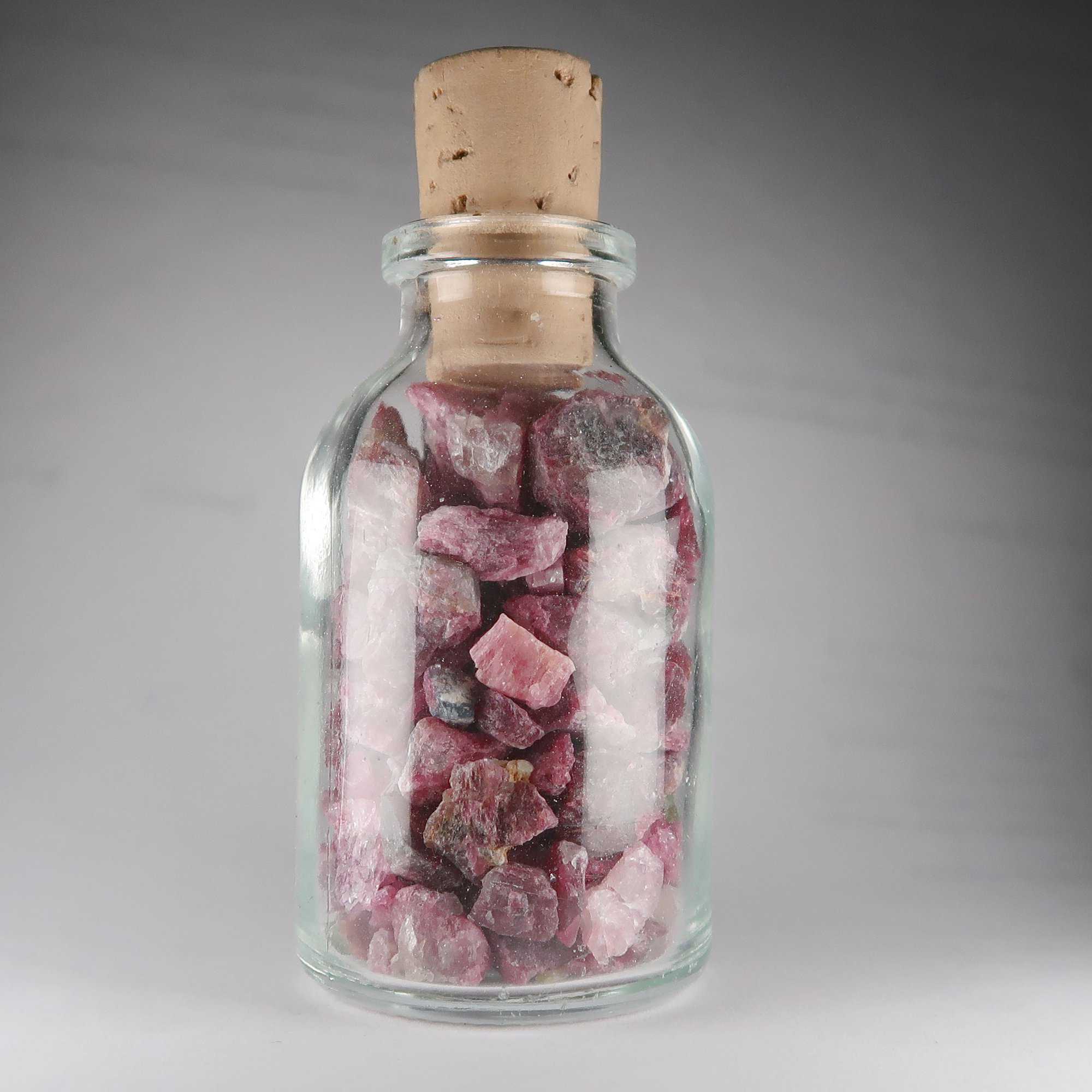 Red Rubellite Tourmaline Chips In Glass Bottle