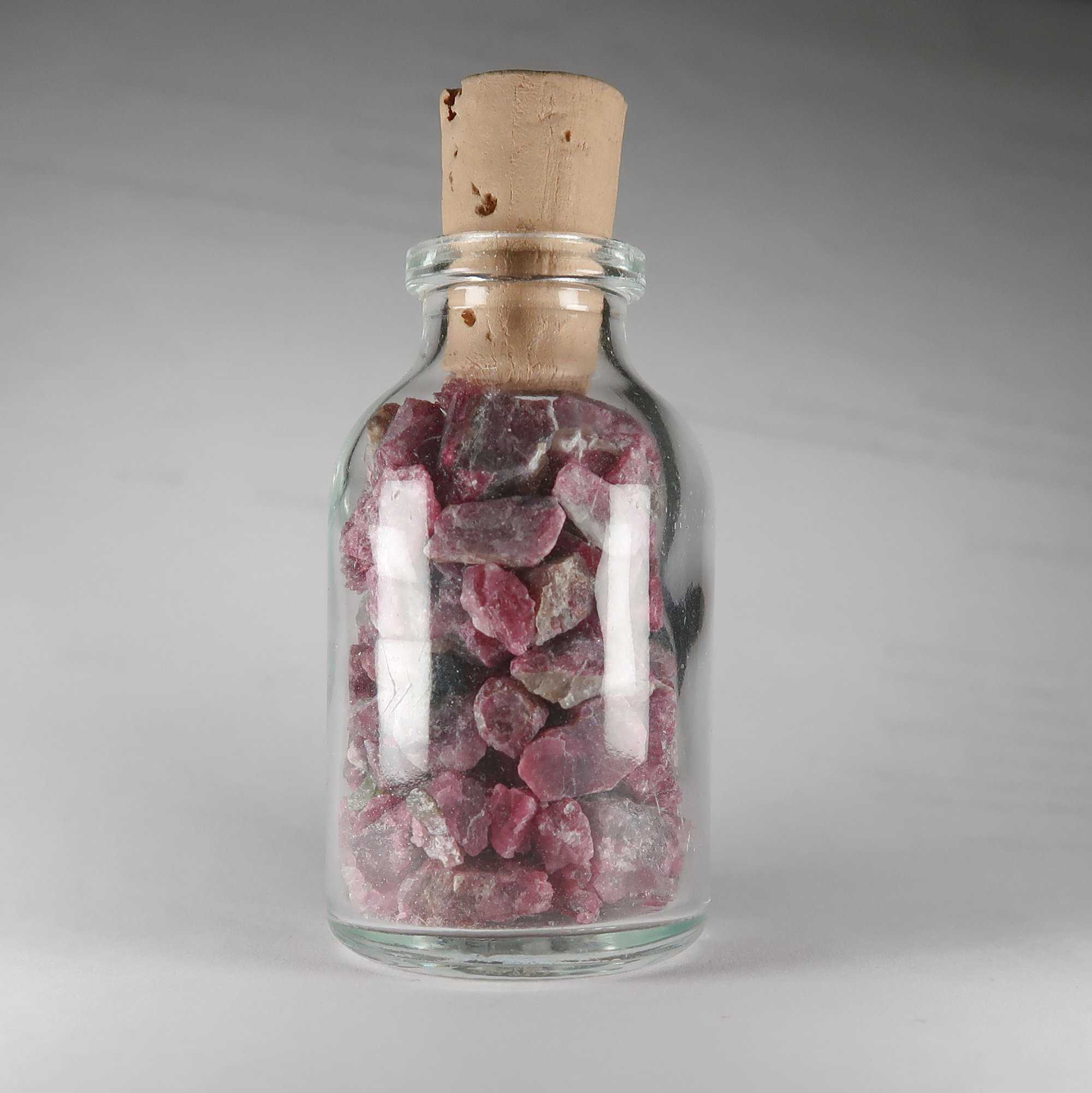 Red Rubellite Tourmaline Chips In Glass Bottle