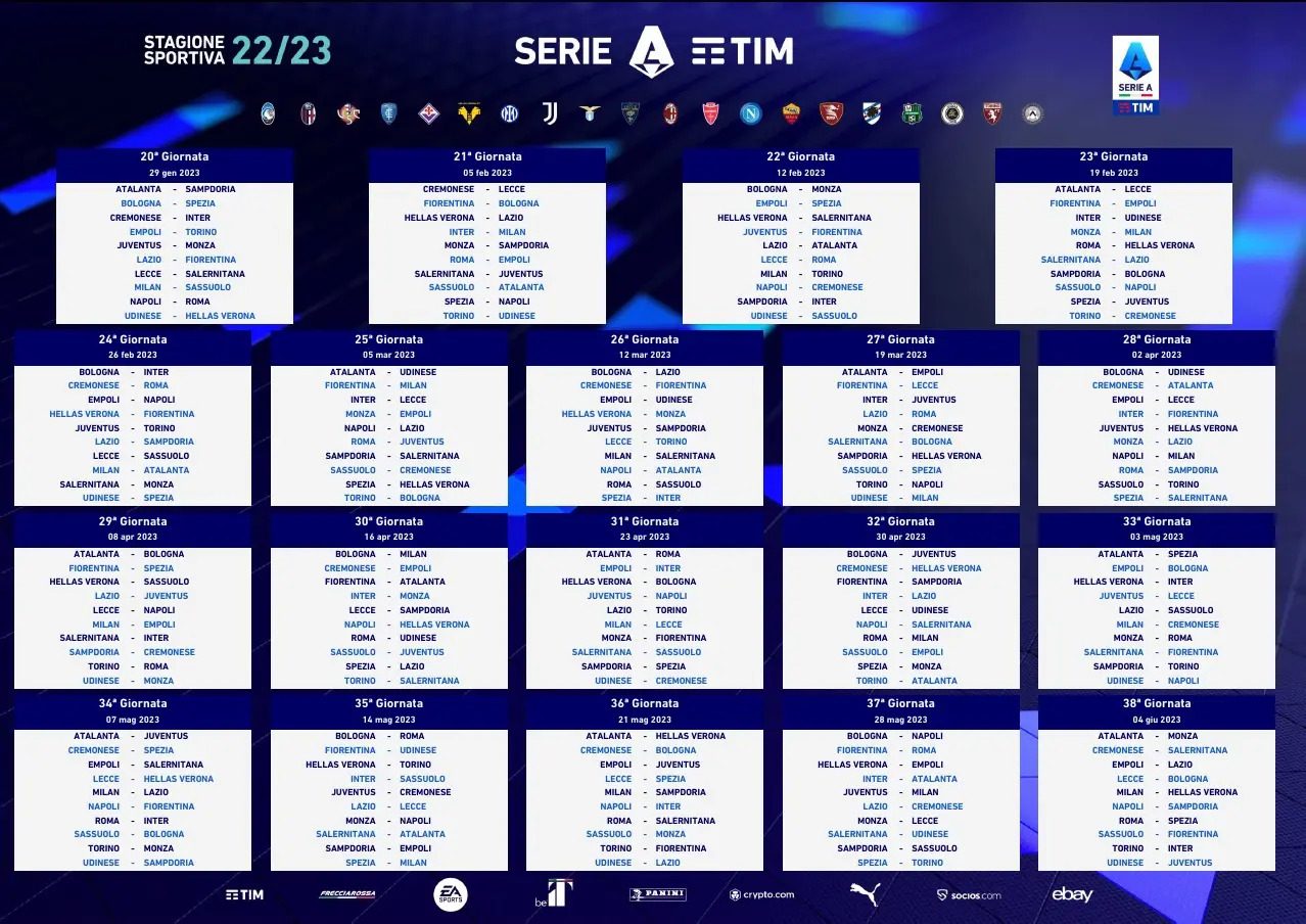 Calendario Serie A 20222023 Prossime Partite E Risultati Giornata Per