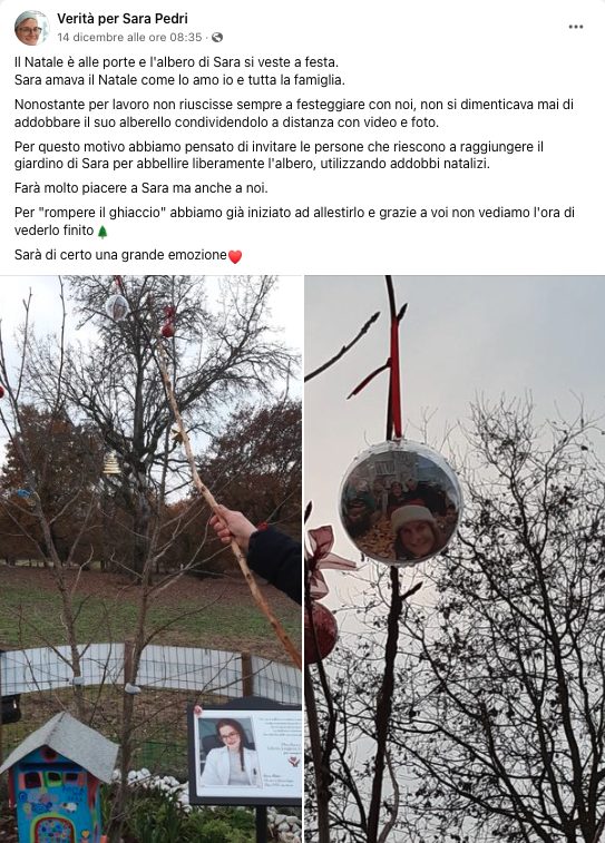 Scomparsa Sara Pedri La Sorella Aiutateci Ad Addobbare Il Suo Albero