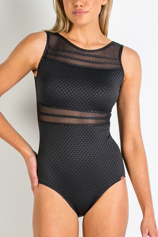 Jantzen Limitless Mesh High Neck Mastectomy One Piece Black