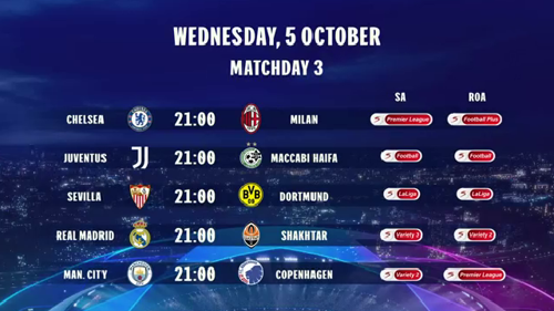 Uefa Champions League Matchday 3 Wednesday Supersport